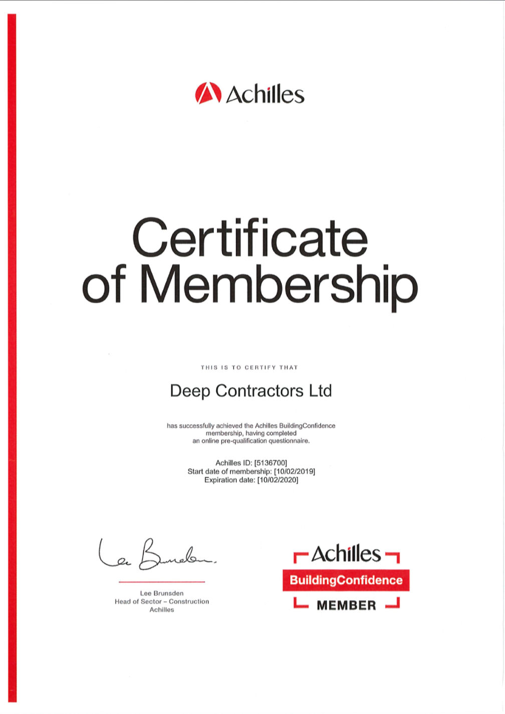 Achilles audit - Deep Group London Ltd